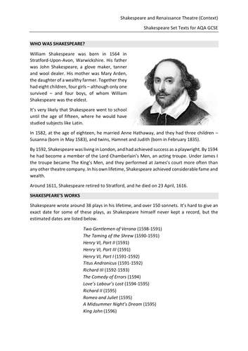 Shakespeare and Renaissance Theatre | Teaching Resources
