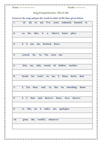 Song 'This Is Me' listening comprehension Worksheets +Theme + Keys ...