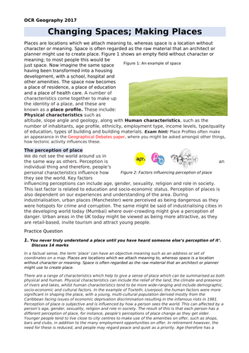 OCR Geography 2017 Changing Spaces Making Places Revision Guide ...