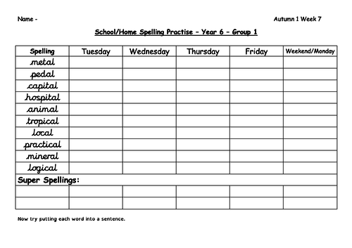 Year 6 Autumn Term 1 Spellings | Teaching Resources