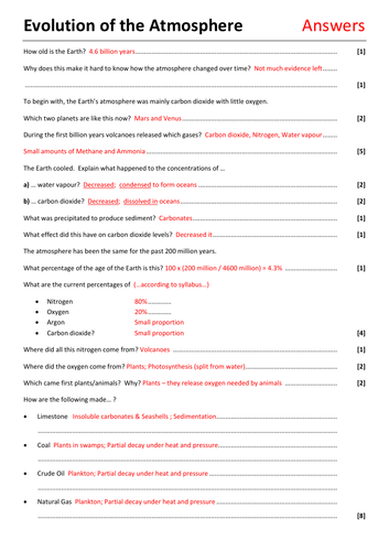 Topic 9: Atmosphere Revision Question and Answer Sheets | Teaching ...