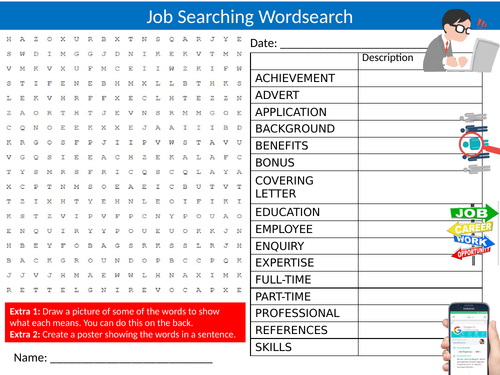 Job Searching Wordsearch Sheet Starter Activity Keywords Cover Beliefs ...