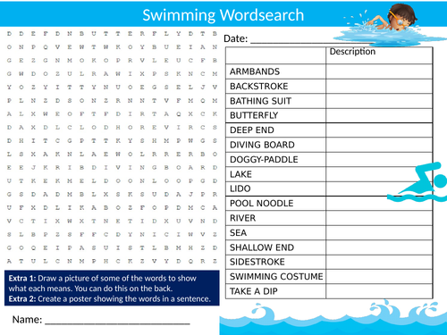 Swimming #2 Wordsearch Sheet Starter Activity Keywords Cover Sport PE ...