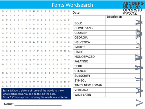 Fonts Wordsearch Sheet Starter Activity Keywords Cover ICT Computing ...