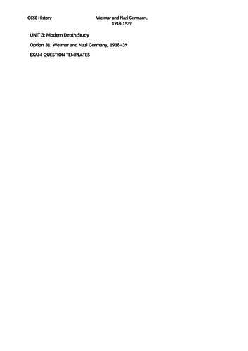 Edexcel GCSE History (1 to 9) Unit 3 exam aid; writing templates for ...