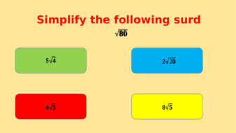 Multiple choice 3 - Simplifying surds | Teaching Resources