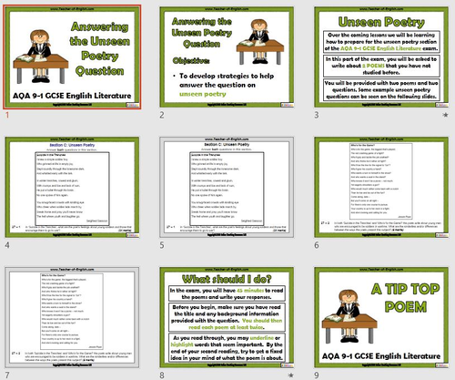 AQA 9-1 GCSE Unseen Poetry (PowerPoint and worksheets) | Teaching Resources