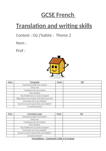 GCSE Ou j'habite writing skills booklet | Teaching Resources