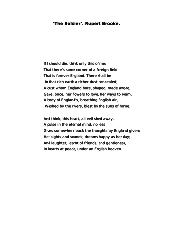 The Soldier by Rupert Brooke | Teaching Resources