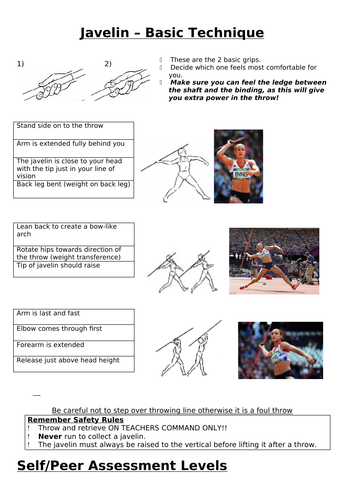 Javelin - Peer/Self Assessment Card | Teaching Resources