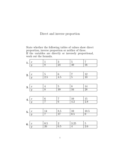 Direct and inverse proportion worksheet (with solutions) | Teaching ...