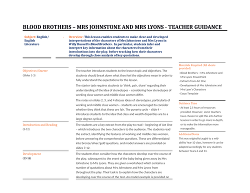 Blood Brothers - Mrs Johnstone and Mrs Lyons! | Teaching Resources
