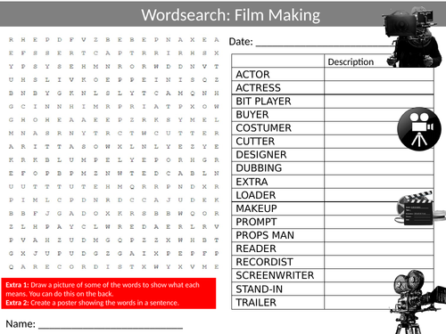 Film Making Wordsearch Sheet Starter Activity Keywords Cover Drama ...