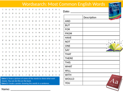 Most Common English Words Wordsearch Sheet Starter Activity Keywords ...