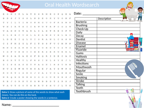 Oral Health Wordsearch Sheet Starter Activity Keywords Cover Teeth ...