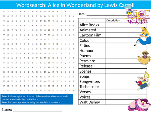 Alice In Wonderland Wordsearch Sheet Starter Activity Keywords Cover ...