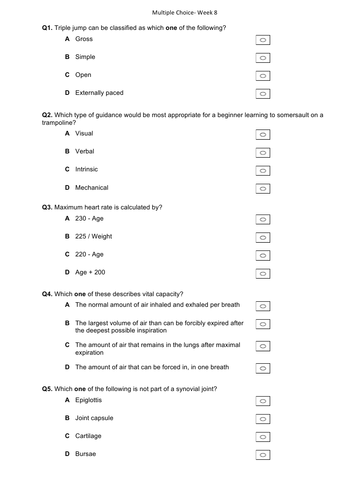 AQA PE- Multiple choice questions (10 weeks worth) | Teaching Resources AQA PE- Multiple choice questions (10 weeks worth) | Teaching Resources