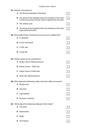 AQA PE- Multiple choice questions (10 weeks worth) | Teaching Resources AQA PE- Multiple choice questions (10 weeks worth) | Teaching Resources