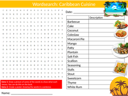 Caribbean Cuisine Wordsearch Sheet Starter Activity Keywords Cover Food ...