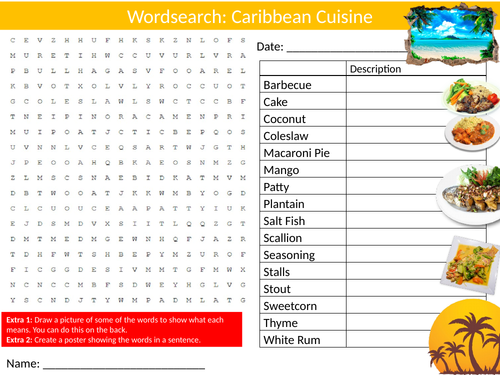 Caribbean Cuisine Wordsearch Sheet Starter Activity Keywords Cover Food ...