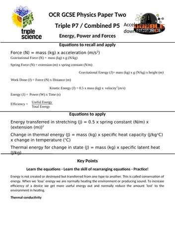 GCSE OCR Physics 9-1 Paper 2 Revision Booklets | Teaching Resources