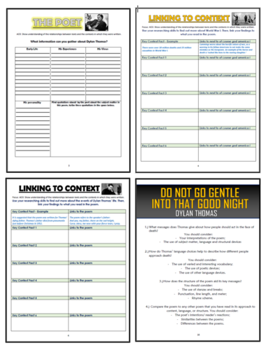 Do not go gentle into that good night Comprehension Activities Booklet ...