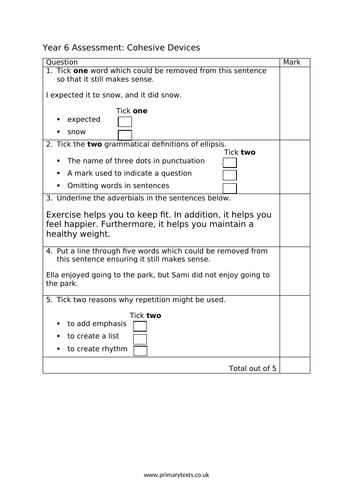 Year 6 Cohesive devices: PPT Lesson and Assessment | Teaching Resources