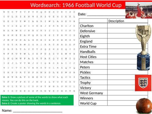 The 1966 Football World Cup Wordsearch Sheet Starter Activity Keywords ...