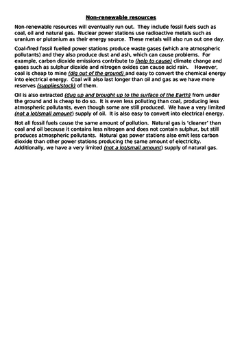 Non-renewable energy resources - full differentiated lesson with pp ...
