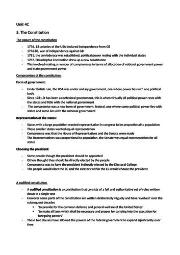 US Government & Politics, Unit 4C, 5. The Constitution - notes ...