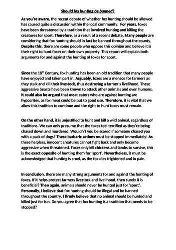 Fox Hunting - Balanced Argument KS2 | Teaching Resources