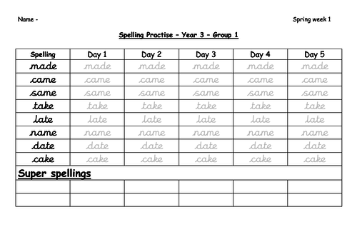 Year 3 Whole Year Spelling Practice Sheets | Teaching Resources