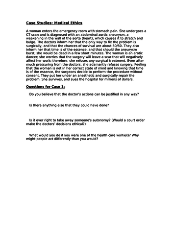 Case Studies for Medical Ethics | Teaching Resources