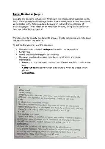 A Level English Language - Occupation (Business Jargon) | Teaching ...