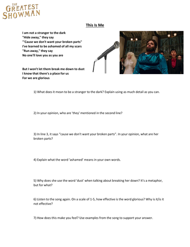 'This is Me': Comprehension | Teaching Resources