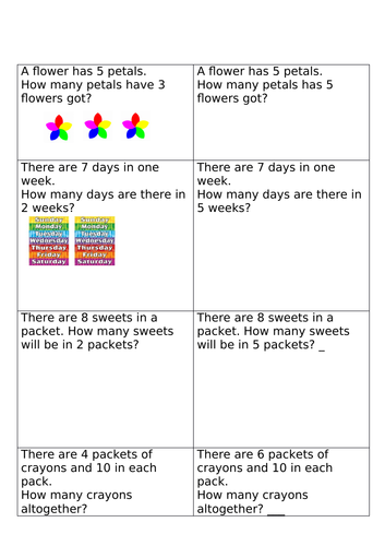 Multiplication Word Problems Year 1, 2 and 3 (2´s, 5´s and 10s ...