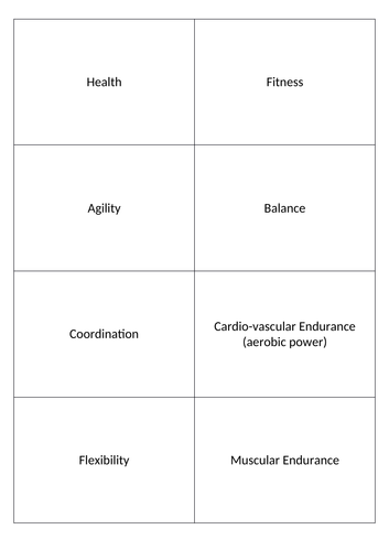 Components of Fitness Flash cards | Teaching Resources