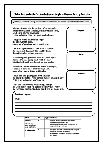 Five Practice Questions for GCSE AQA 9-1 English Literature Unseen ...