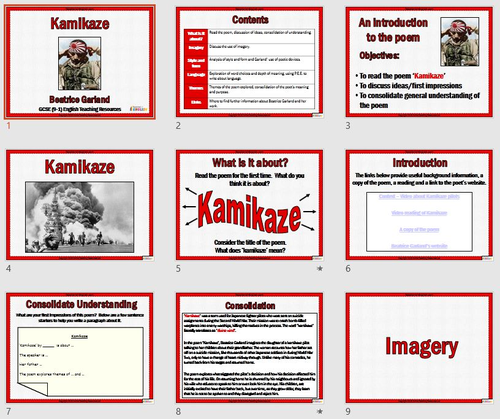 Kamikaze Beatrice Garland (PowerPoint and worksheets) | Teaching Resources
