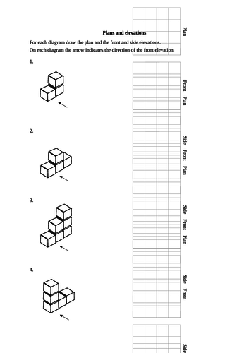 Plans and elevations worksheet (maths) | Teaching Resources