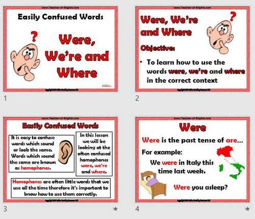 Were, We're and Where (PowerPoint and worksheets) | Teaching Resources