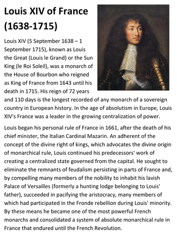 Louis XIV of France Handout | Teaching Resources