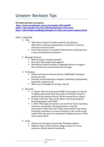 How to answer unseen poetry questions at GCSE | Teaching Resources