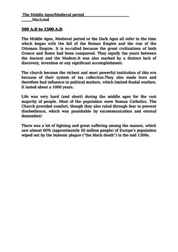 THE MIDDLE AGES | Teaching Resources