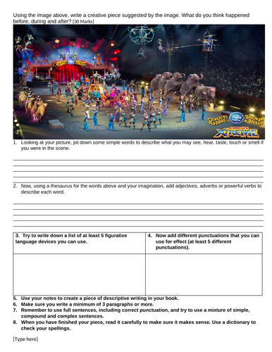 circus creative writing with prompt | Teaching Resources