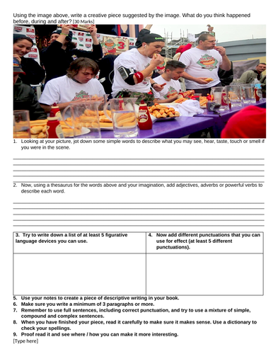 hot dog competition creative writing with prompt | Teaching Resources