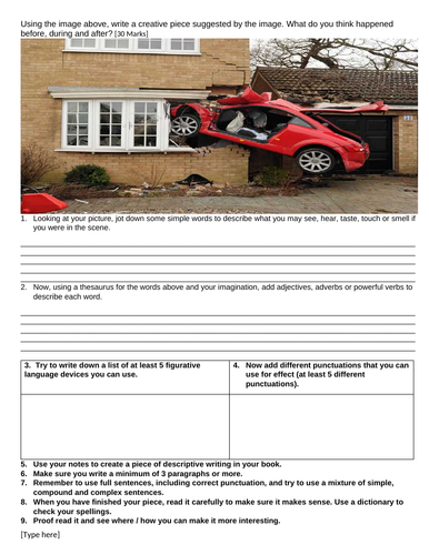 house car creative writing prompt | Teaching Resources