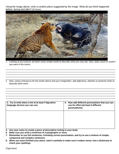 Tiger and bear fight creative writing with prompt | Teaching Resources