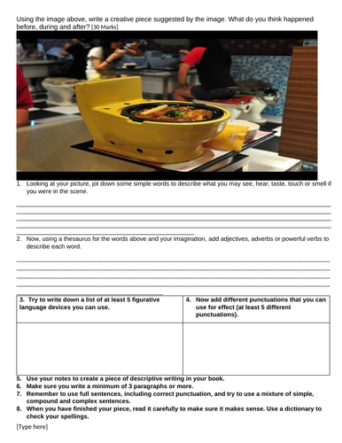 Unusual restaurant creative writing with prompt | Teaching Resources