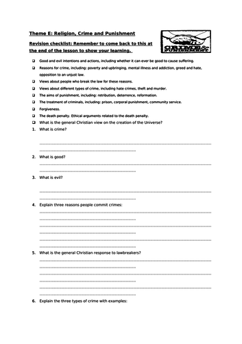 AQA RE GCSE Crime and Punishment Revision Checklist/Quiz/Exam Questions ...